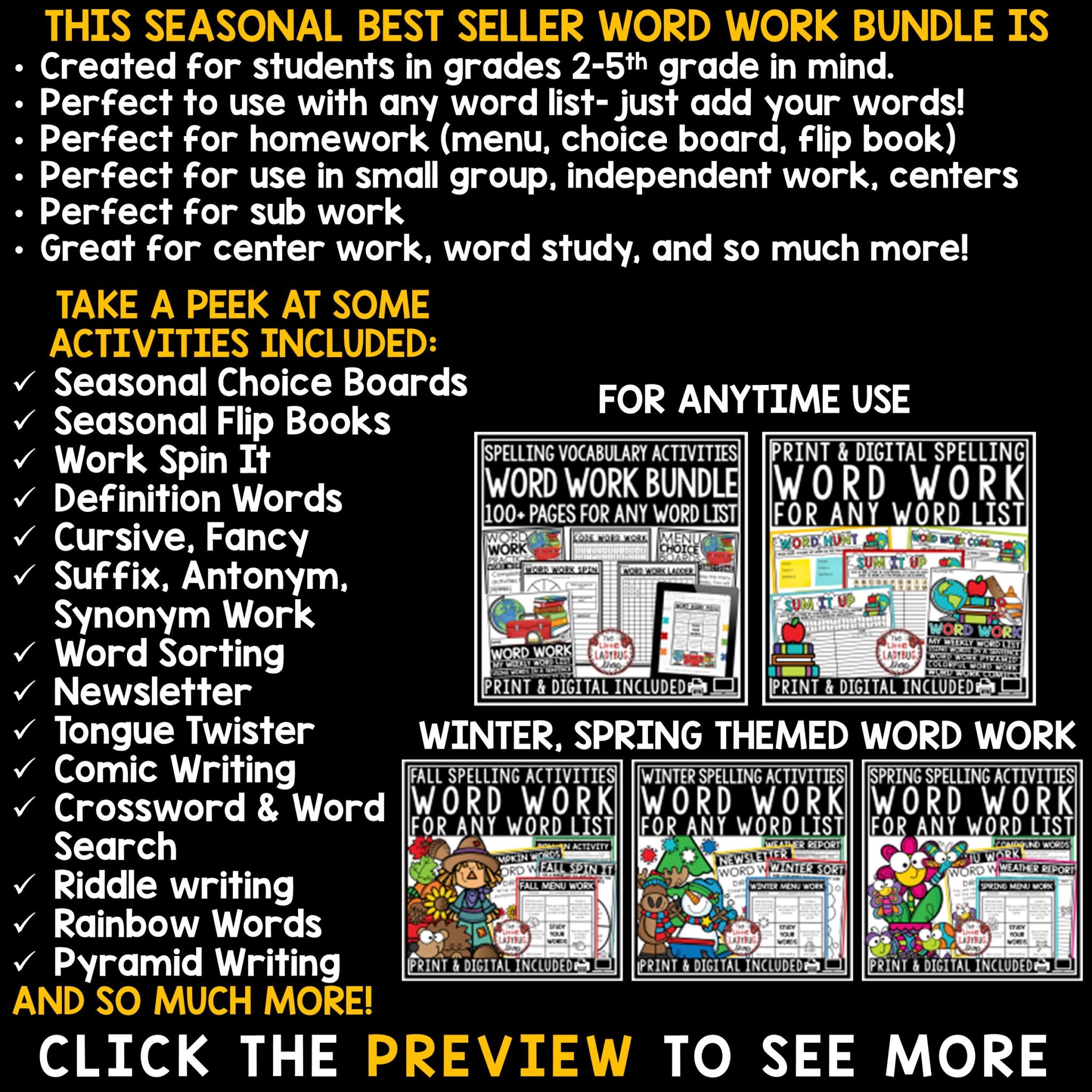 Winter Fall Spring Word Work Spelling Activities - The Little Ladybug Shop