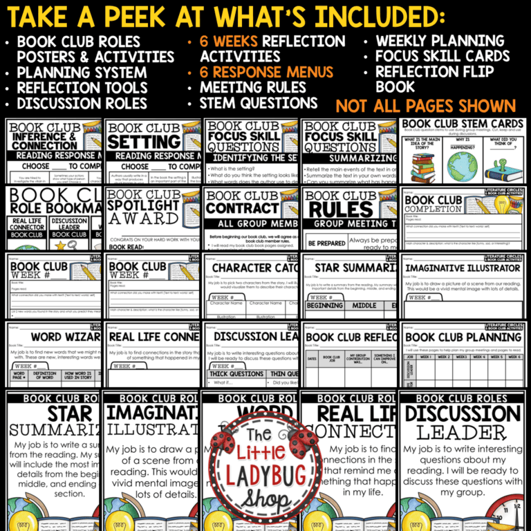 Book Club Activities Packet Literature Circles Roles Novel Studies ...