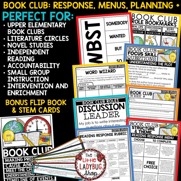 Book Club Activities Packet Literature Circles Roles Novel Studies ...