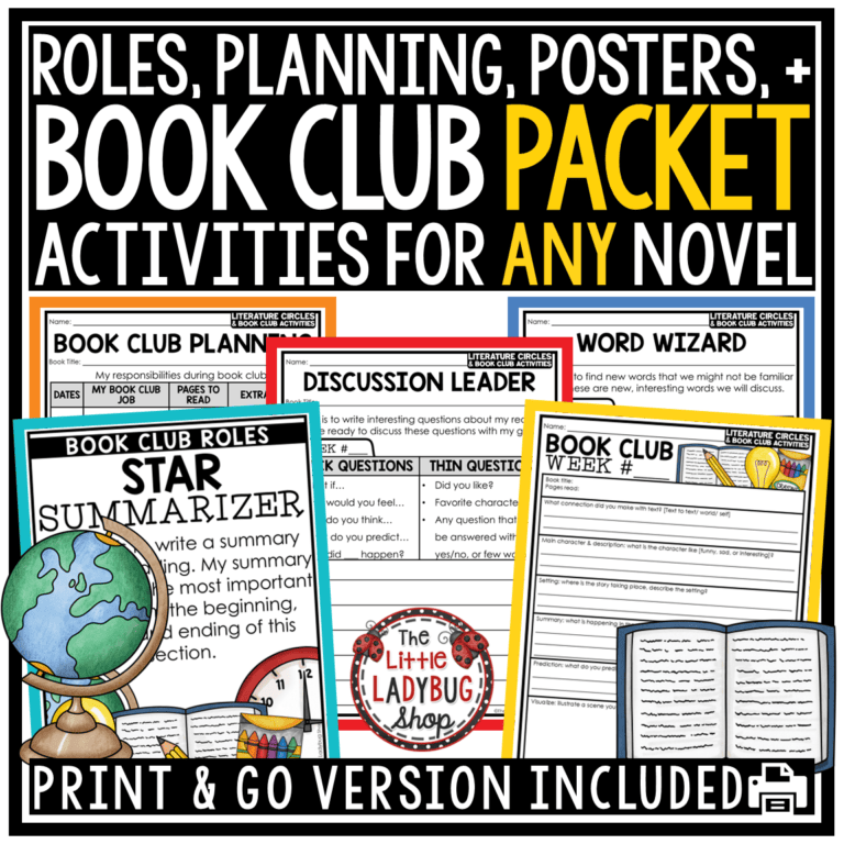 Book Club Activities Packet Literature Circles Roles Reading Response ...
