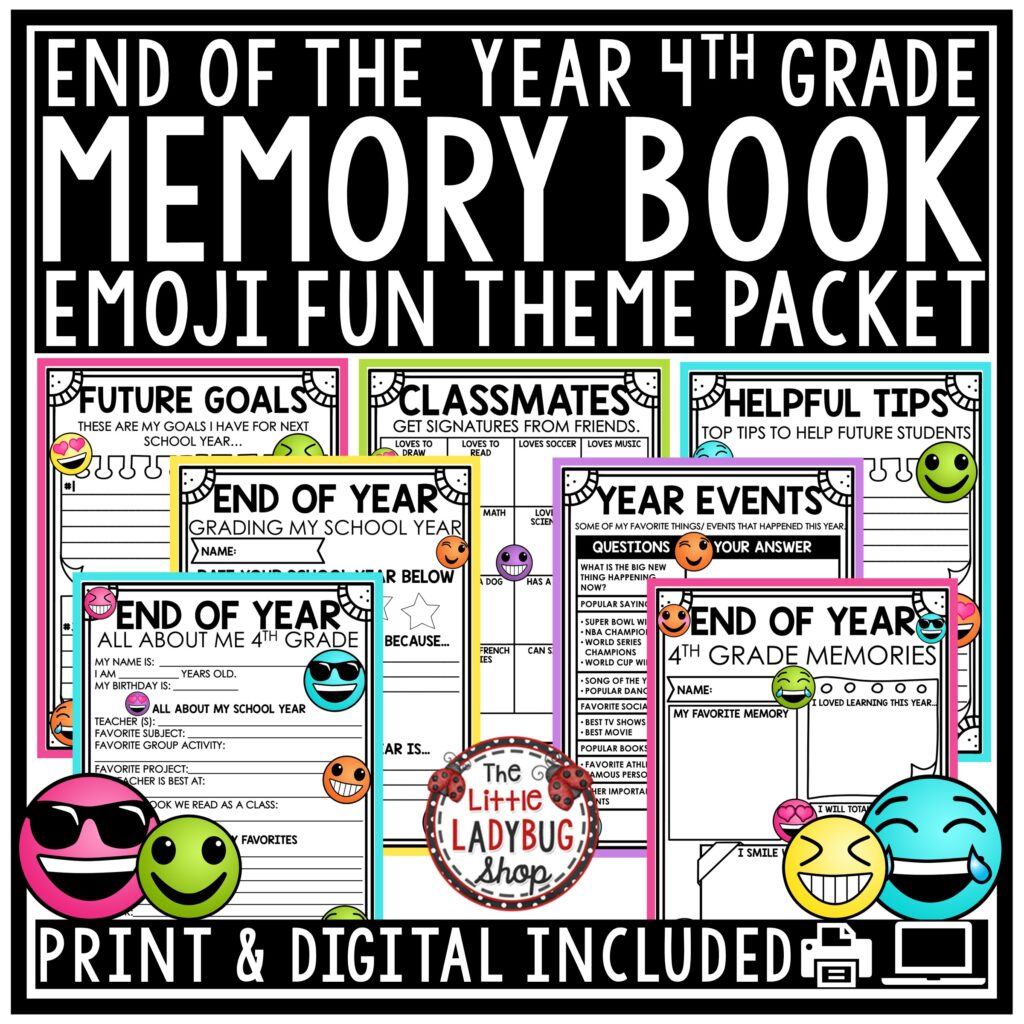 Emoji Theme End of Year Memory Book 4th Grade - The Little Ladybug Shop