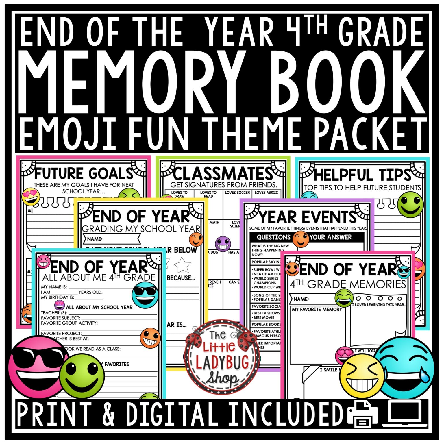 Emoji Theme End of Year Memory Book 4th Grade - The Little Ladybug Shop