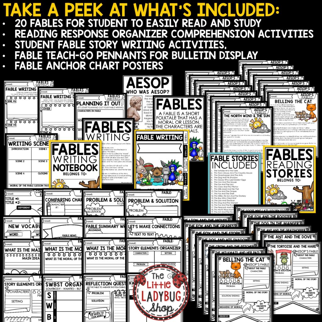 Fables Unit Reading Passages Writing Graphic Organizers - The Little ...