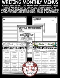 Writing Prompts Choice Boards - The Little Ladybug Shop