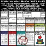 Reading Choice Boards Early Finishers Activities - The Little Ladybug Shop