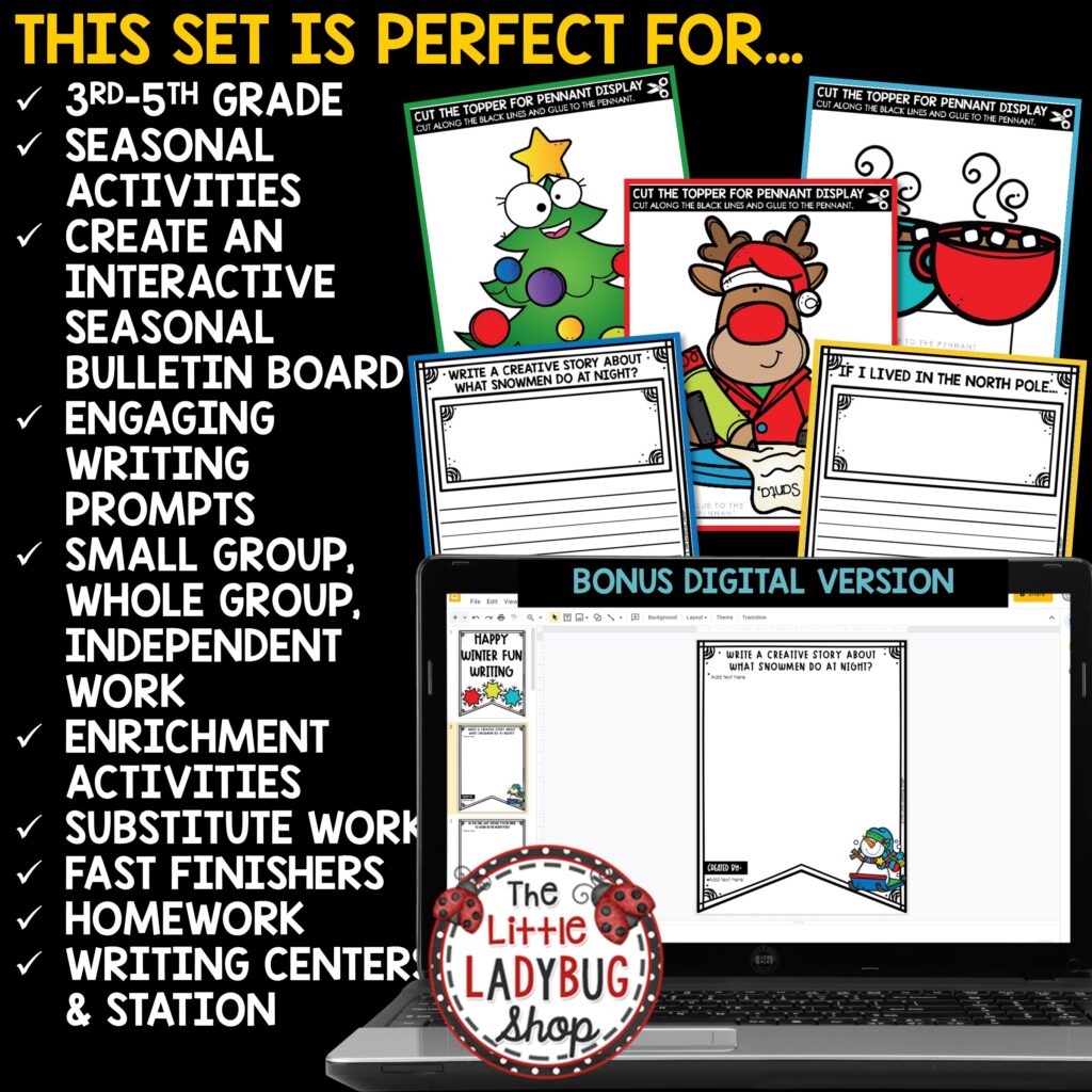 Winter December Christmas Writing Prompts Bulletin Board - The Little ...