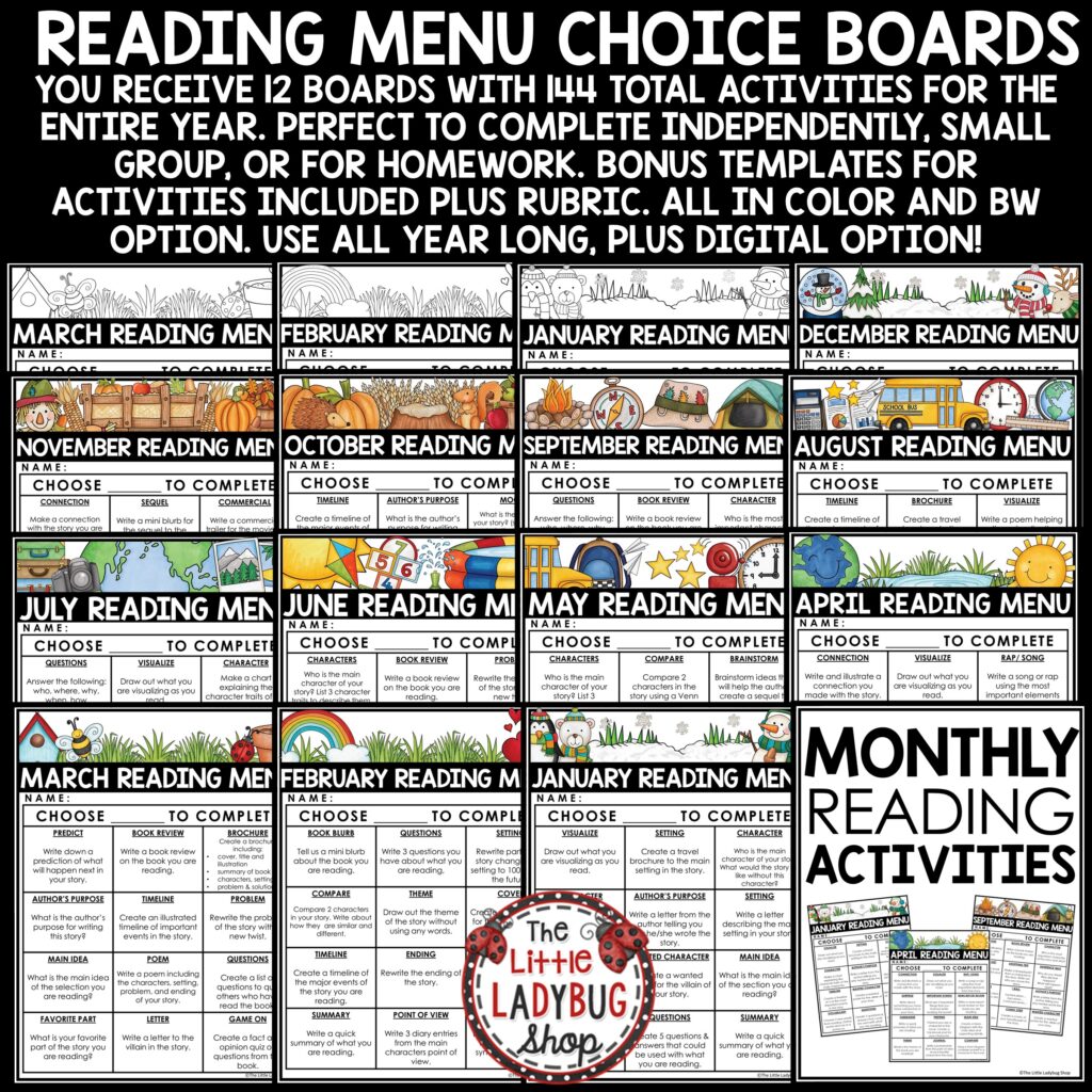 Fast Finishers Reading Writing Choice Boards 3rd 4th Grade - The Little ...