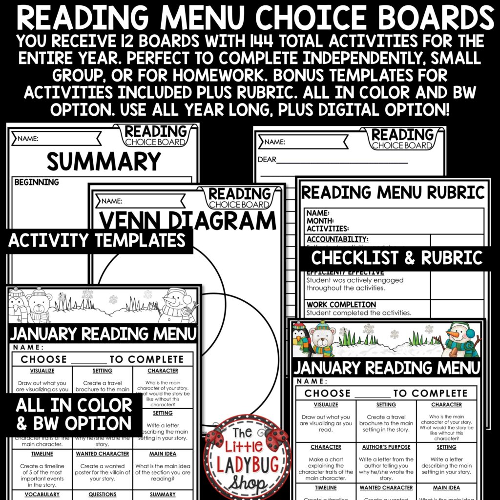Fast Finishers Reading Writing Choice Boards 3rd 4th Grade - The Little ...