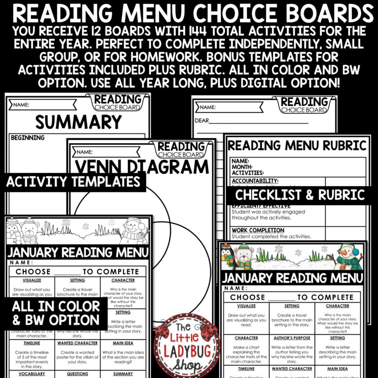 Fast Finishers Reading Writing Choice Boards 3rd 4th Grade - The Little ...