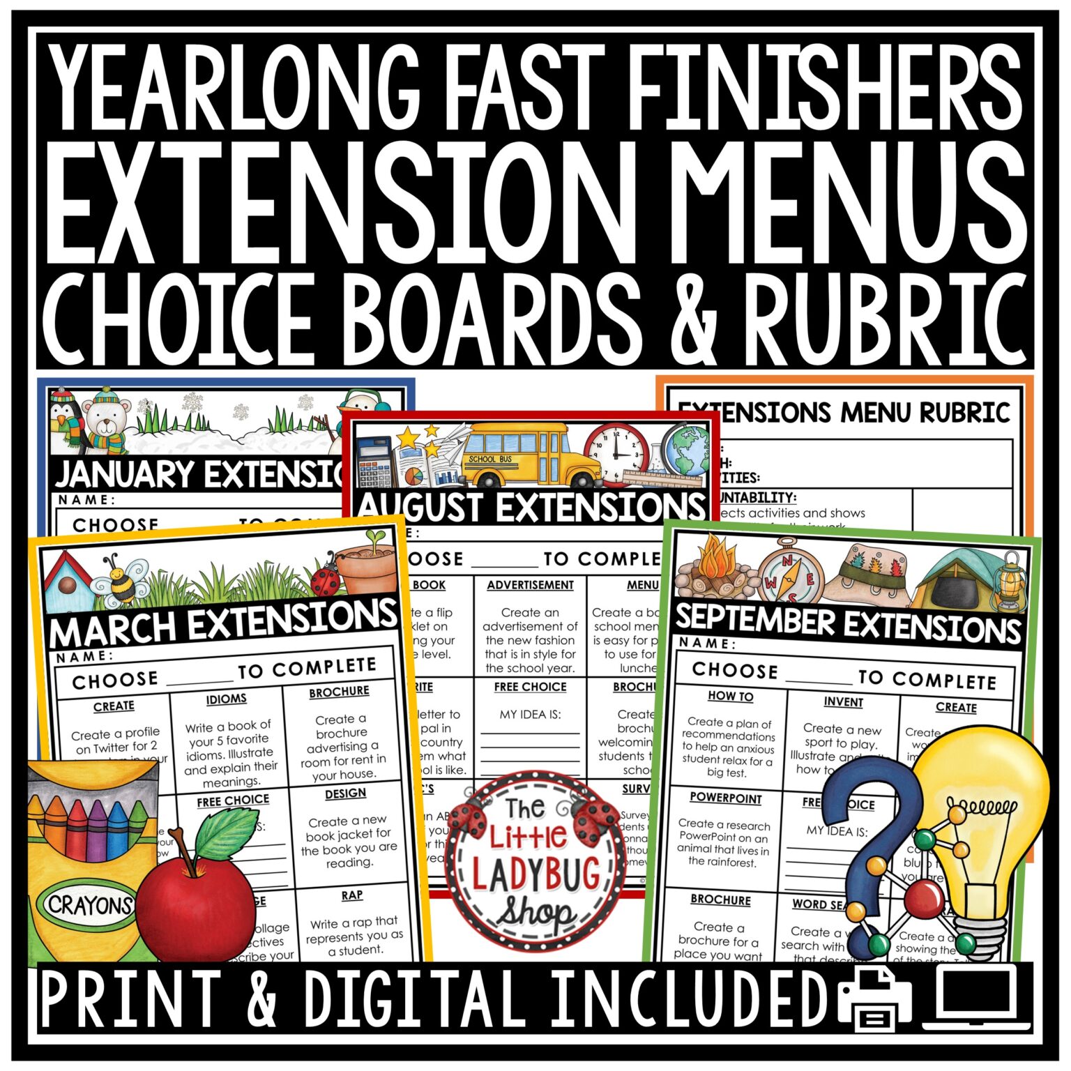 Literacy ELA Fast Finishers Activities Choice Boards - The Little ...