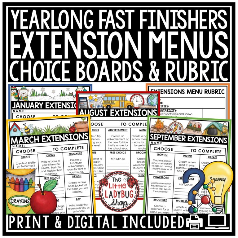 Literacy ELA Fast Finishers Activities Choice Boards - The Little ...