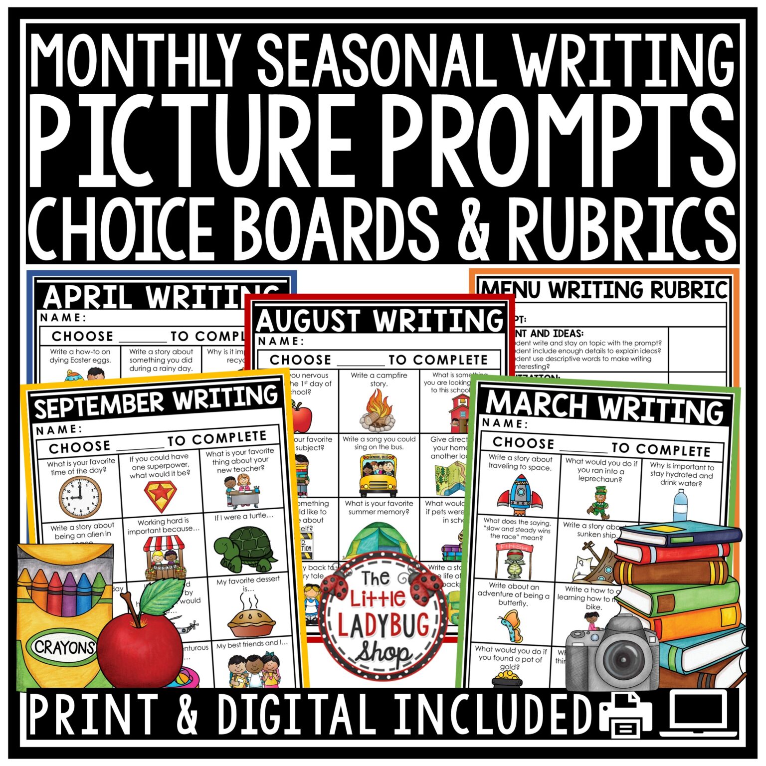 Picture Writing Prompts 2nd 3rd Grade Choice Boards - The Little Ladybug Shop