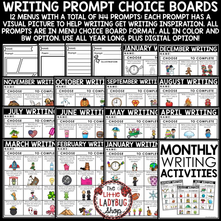 Picture Writing Prompts 2nd 3rd Grade Choice Boards - The Little ...