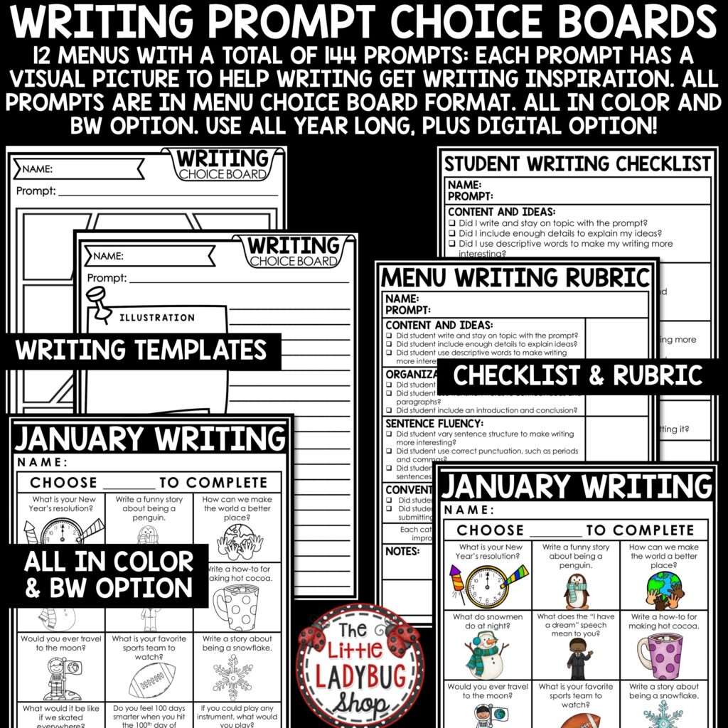 Picture Writing Prompts 2nd 3rd Grade Choice Boards - The Little ...