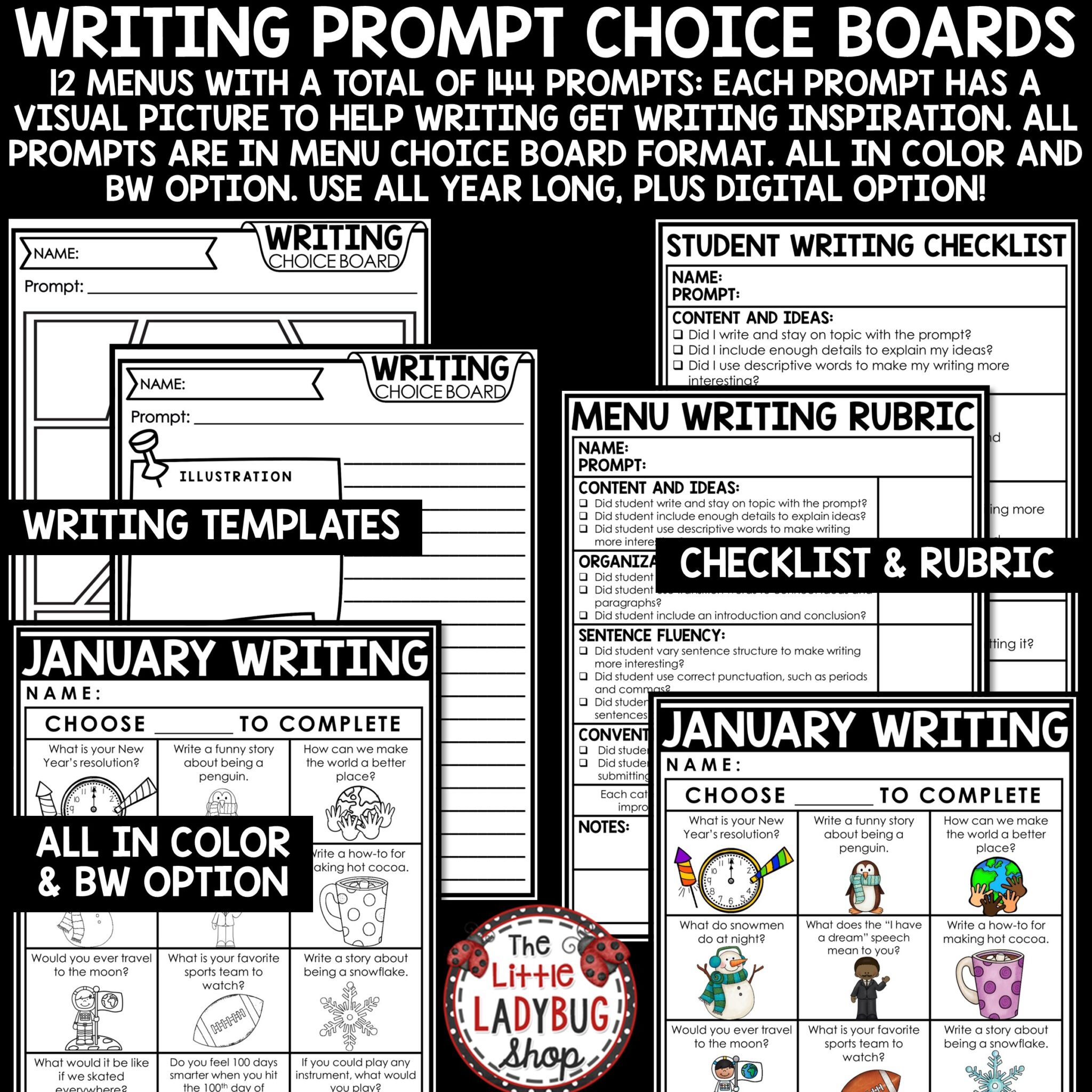 Picture Writing Prompts 2nd 3rd Grade Choice Boards - The Little ...