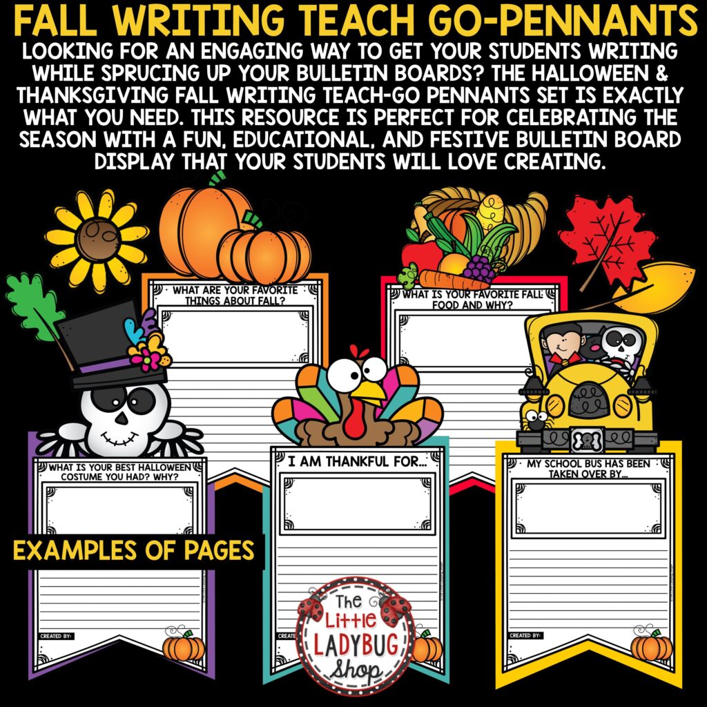 Halloween Thanksgiving Fall Writing Prompts Bulletin Board - The Little ...