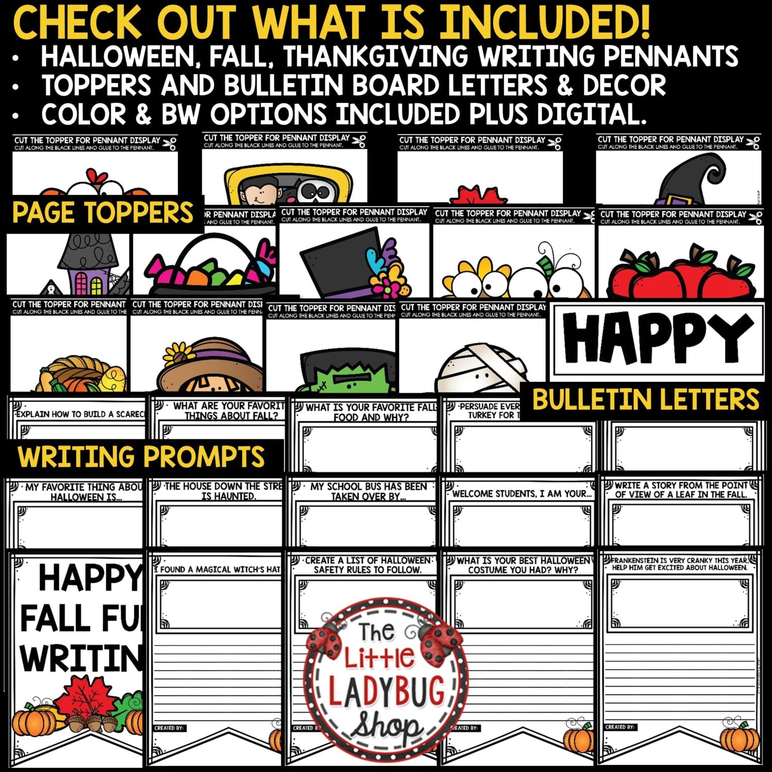 Halloween Thanksgiving Fall Writing Prompts Bulletin Board - The Little ...