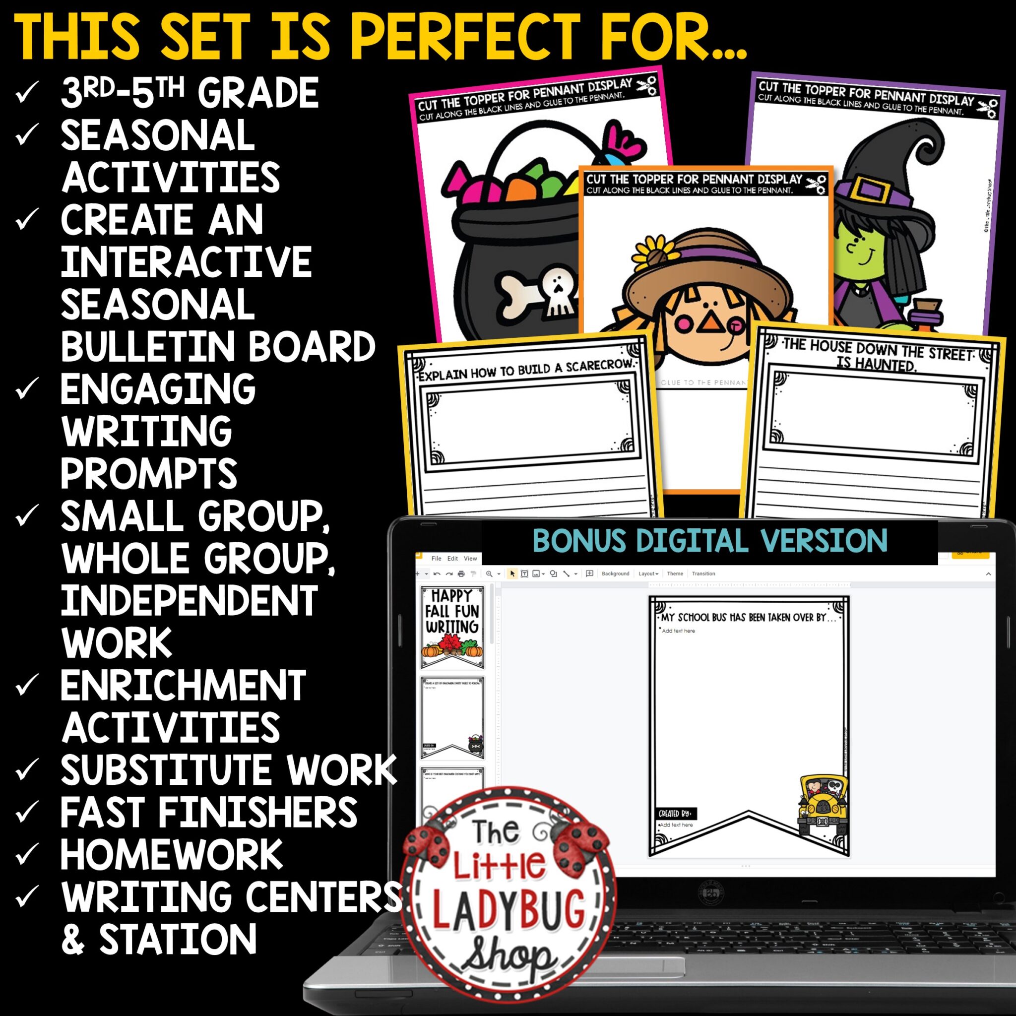 Halloween Thanksgiving Fall Writing Prompts Bulletin Board - The Little ...