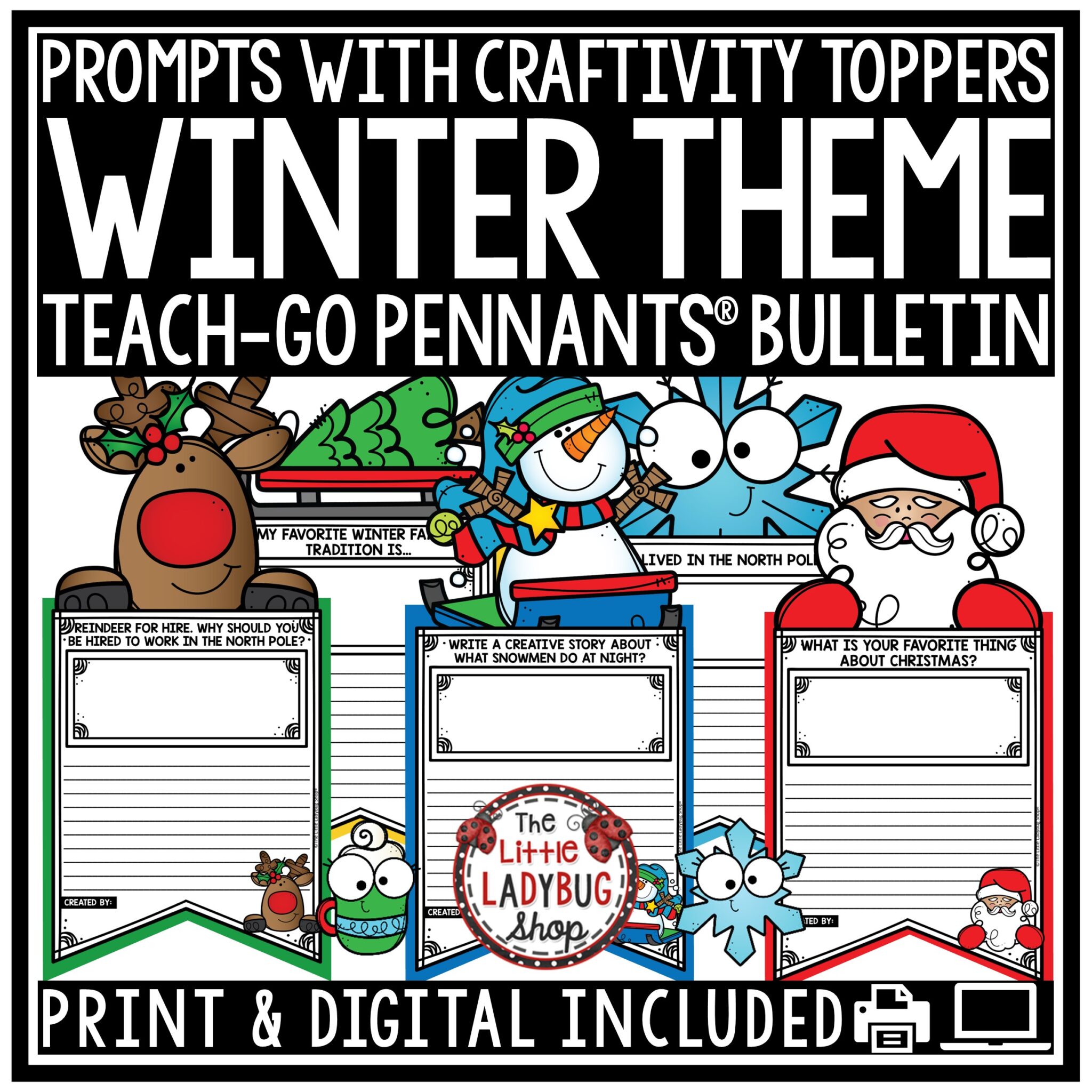 Winter December Christmas Writing Prompts Bulletin Board - The Little Ladybug Shop