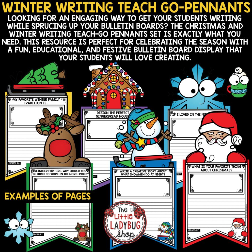 Winter December Christmas Writing Prompts Bulletin Board - The Little ...