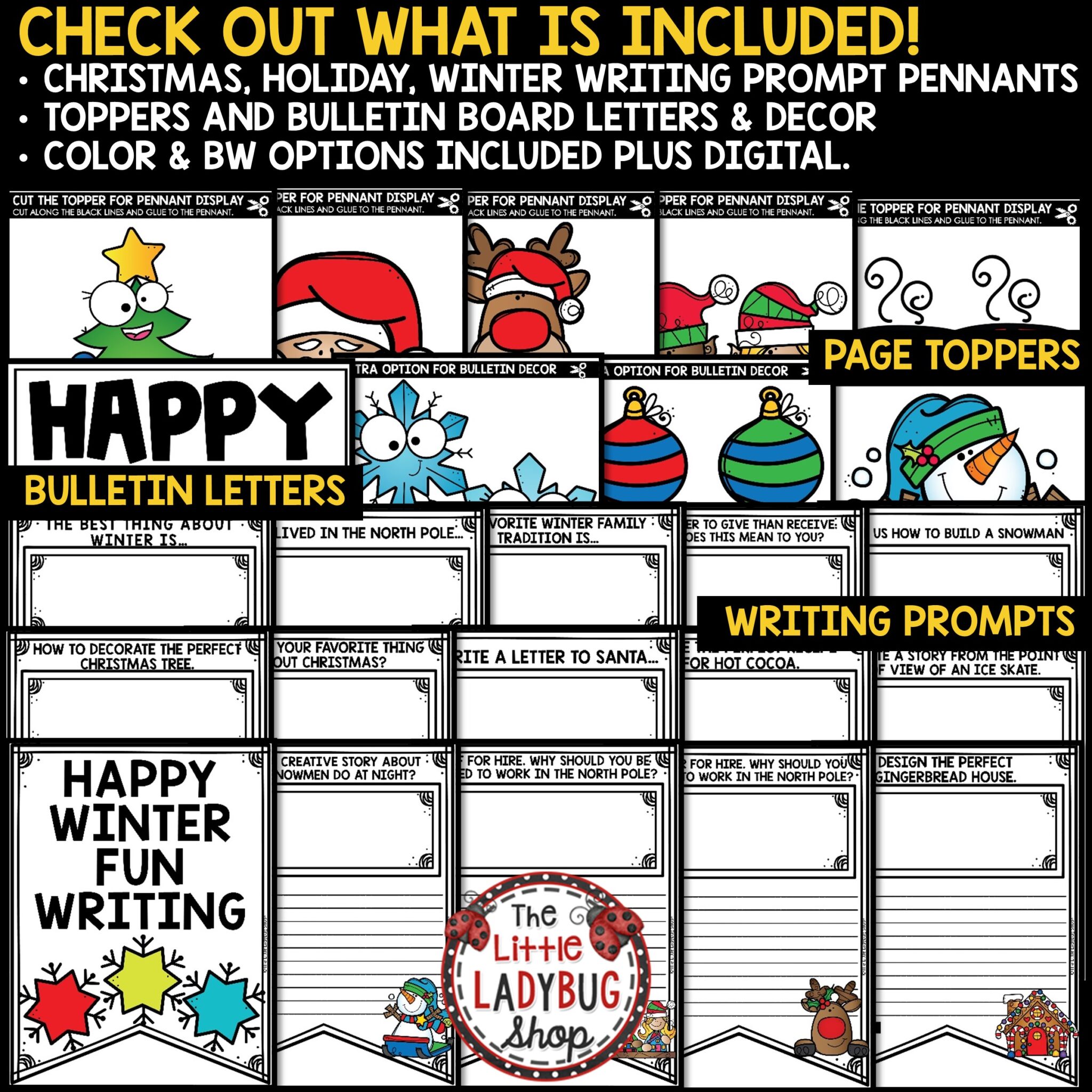 Winter December Christmas Writing Prompts Bulletin Board - The Little ...