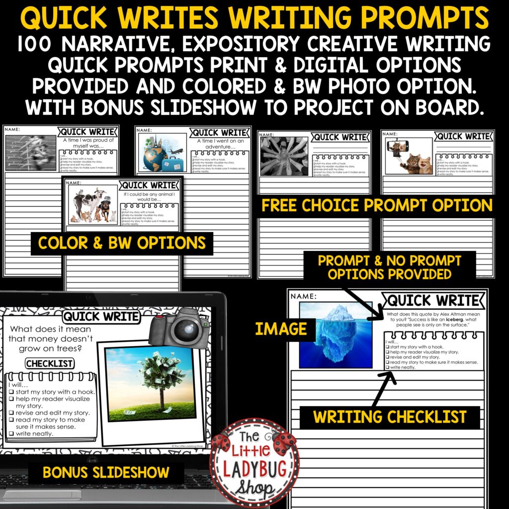 Quick Writes Narrative Opinion Photo Writing Prompts - The Little ...