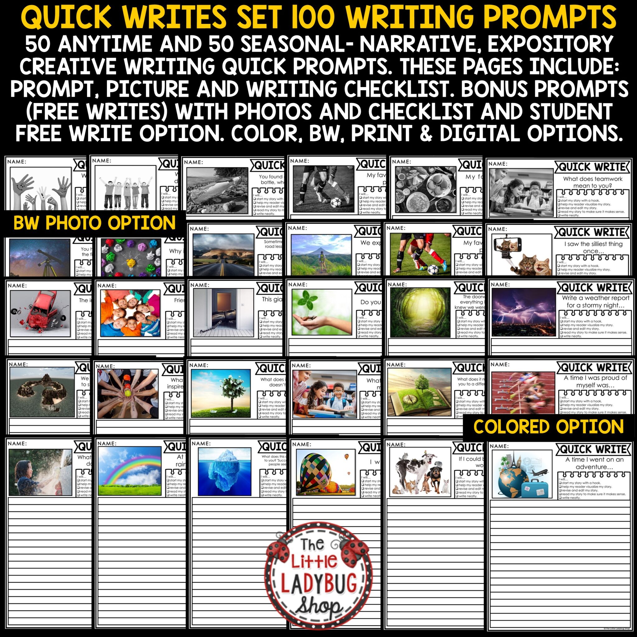 Quick Writes Narrative Opinion Photo Writing Prompts - The Little ...