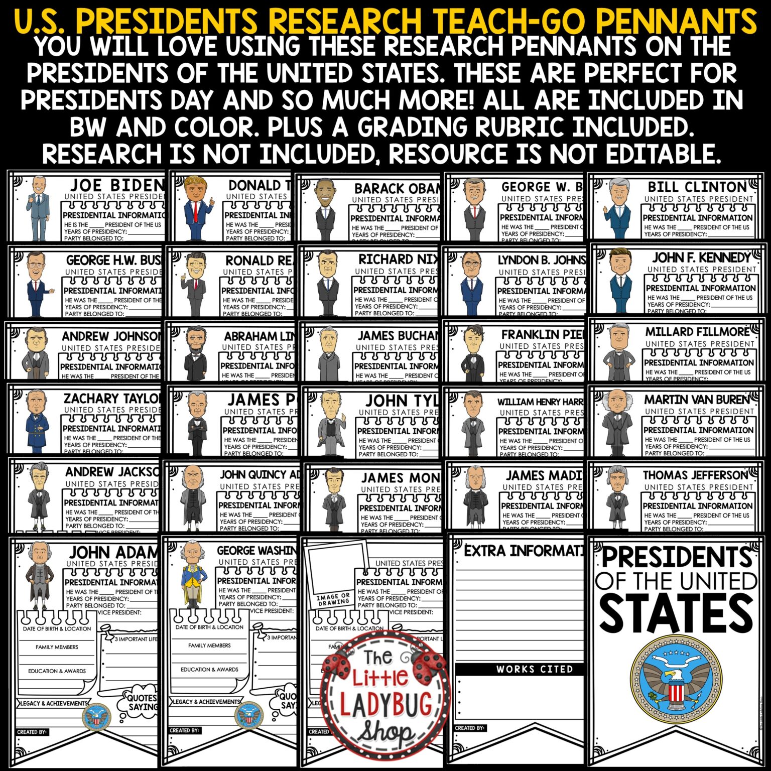 U.S. Presidents Biography Research Bulletin Board - The Little Ladybug Shop