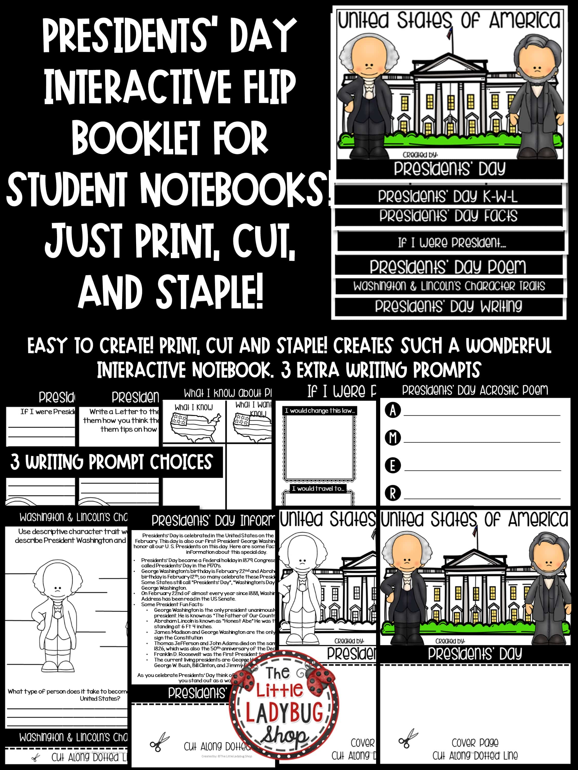 United States Presidents' Day Writing Flip Book 3rd Grade, 4th Grade ...