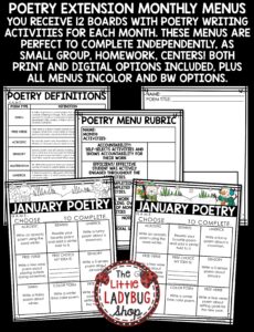Poetry Writing Activities Choice Boards - The Little Ladybug Shop