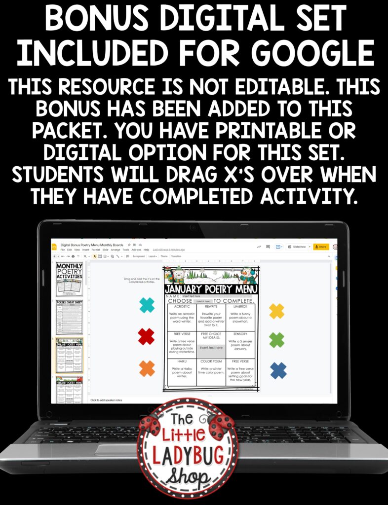 Poetry Writing Activities Choice Boards - The Little Ladybug Shop