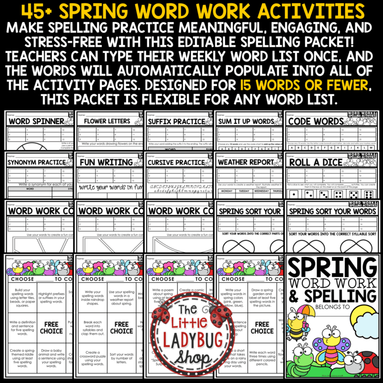 Spelling Word Practice Spring Word Work Centers Worksheet Activities ...
