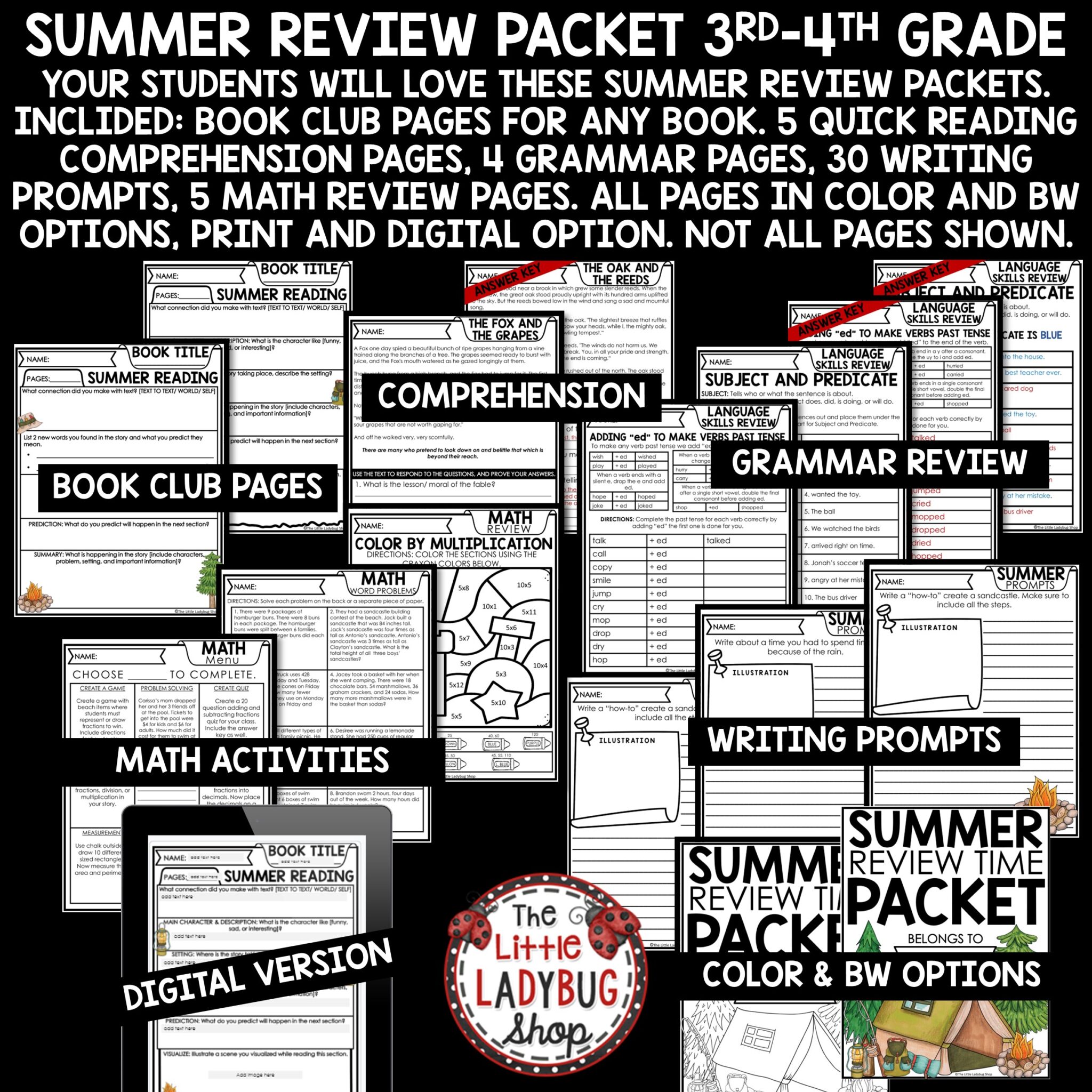 Camping Theme Summer Review Packet 3rd 4th Grade - The Little Ladybug Shop