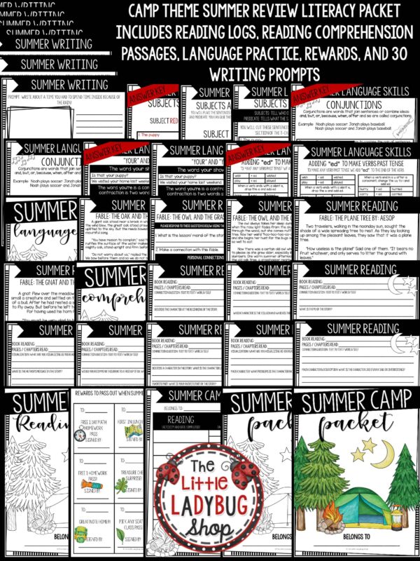 Camping Theme Summer Packet 3rd Grade & 4th Grade - The Little Ladybug Shop