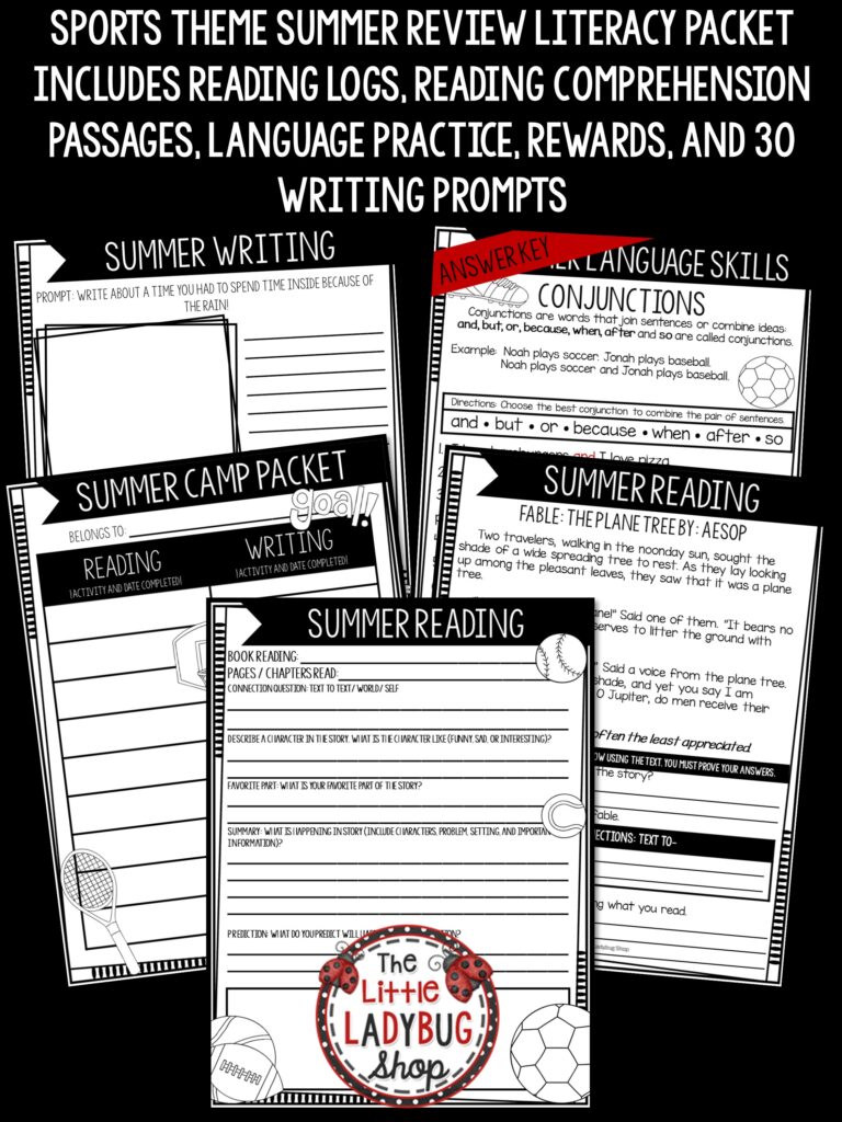 Sports Theme Summer Packet 3rd Grade & 4th Grade - The Little Ladybug Shop
