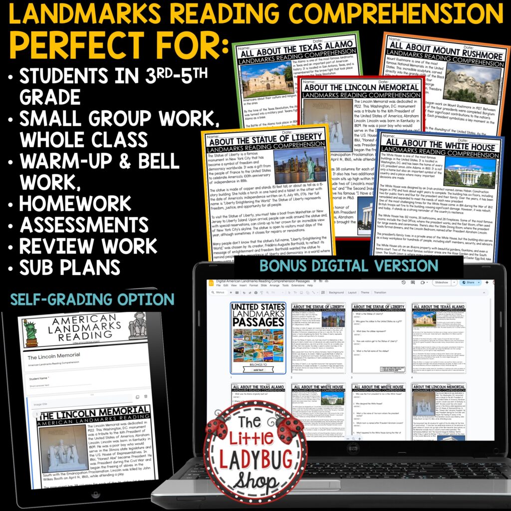 American US Landmarks Symbols Reading Comprehension Passages - The ...