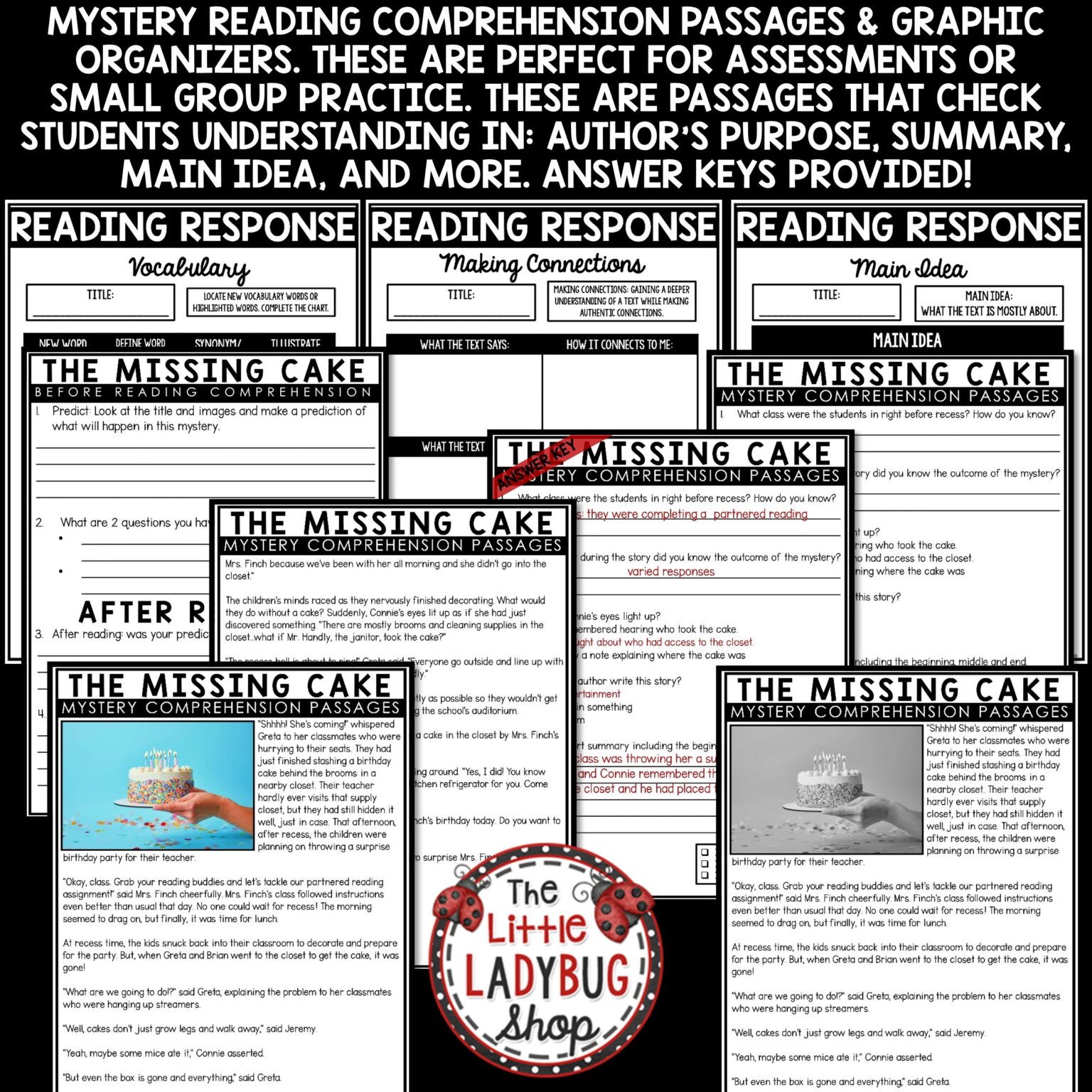 Mystery Reading Comprehension Passages - The Little Ladybug Shop