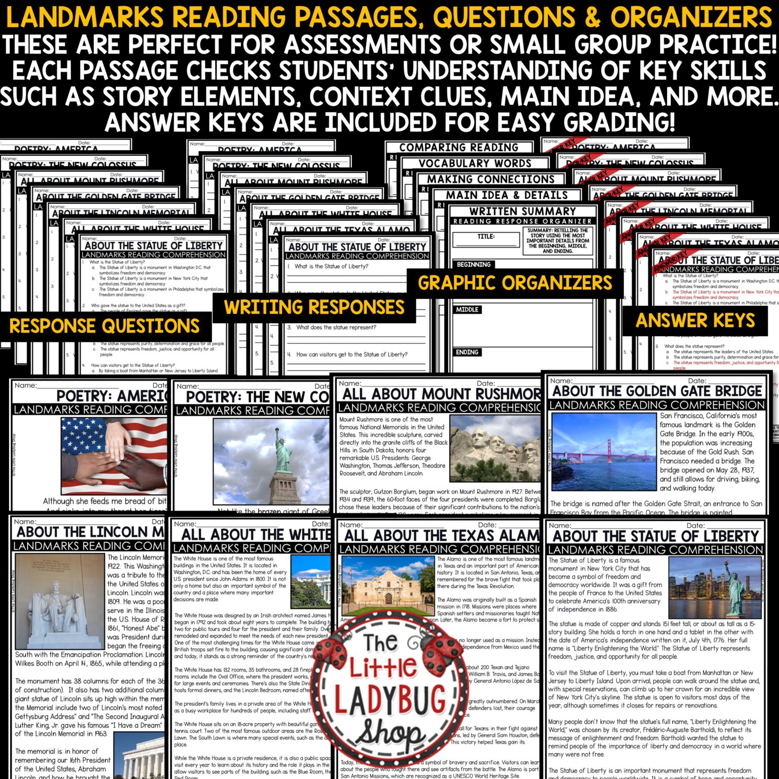 American US Landmarks Symbols Reading Comprehension Passages - The ...