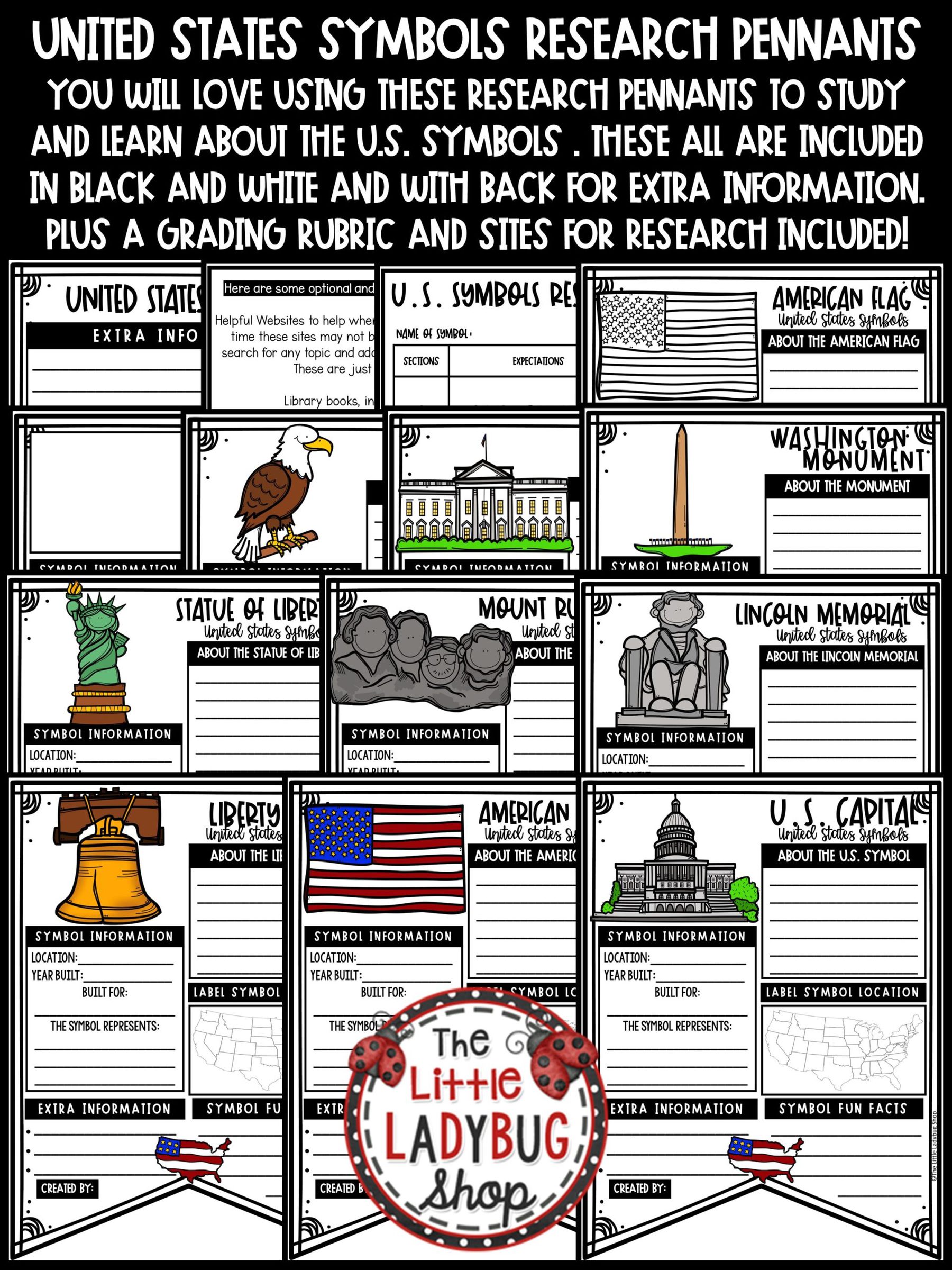 American Symbols Activity Worksheets & US Symbols Research Teach- Go ...