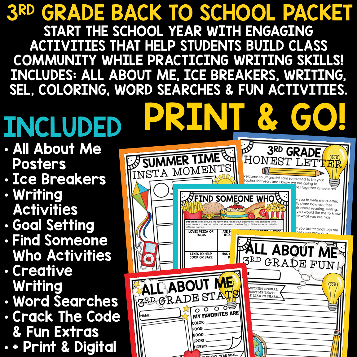 First Day of Back to School Activities 3rd Grade All About Me Poster ...