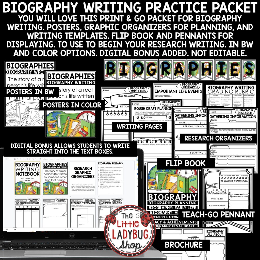 Biography Research Paper Writing Unit - The Little Ladybug Shop