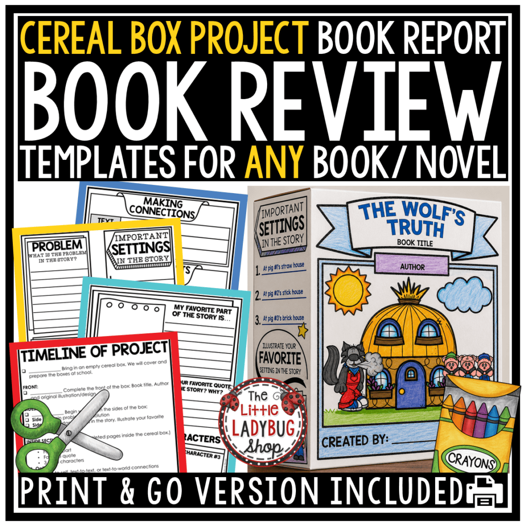 Cereal Box Fiction Book Review Report Project End of Year Activities ...