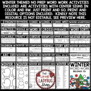 December January Winter Spelling Activities for Any List, Word Work ...