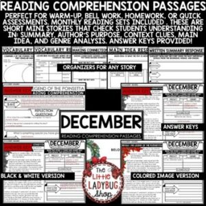 December Reading Comprehension Passages, Questions 4th Grade, 3rd Grade ...