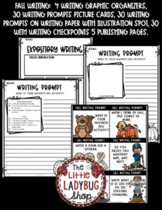 November & Fall Writing Prompts 3rd Grade, 4th Grade Autumn Activities ...