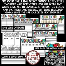 Vocabulary Spelling Word Work Activities Centers for Any List of Words ...