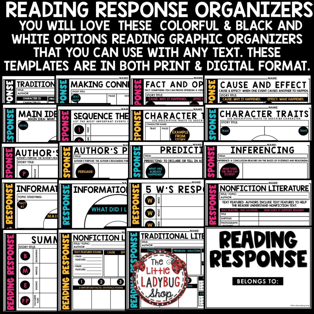 Reading Response Graphic Organizers - The Little Ladybug Shop