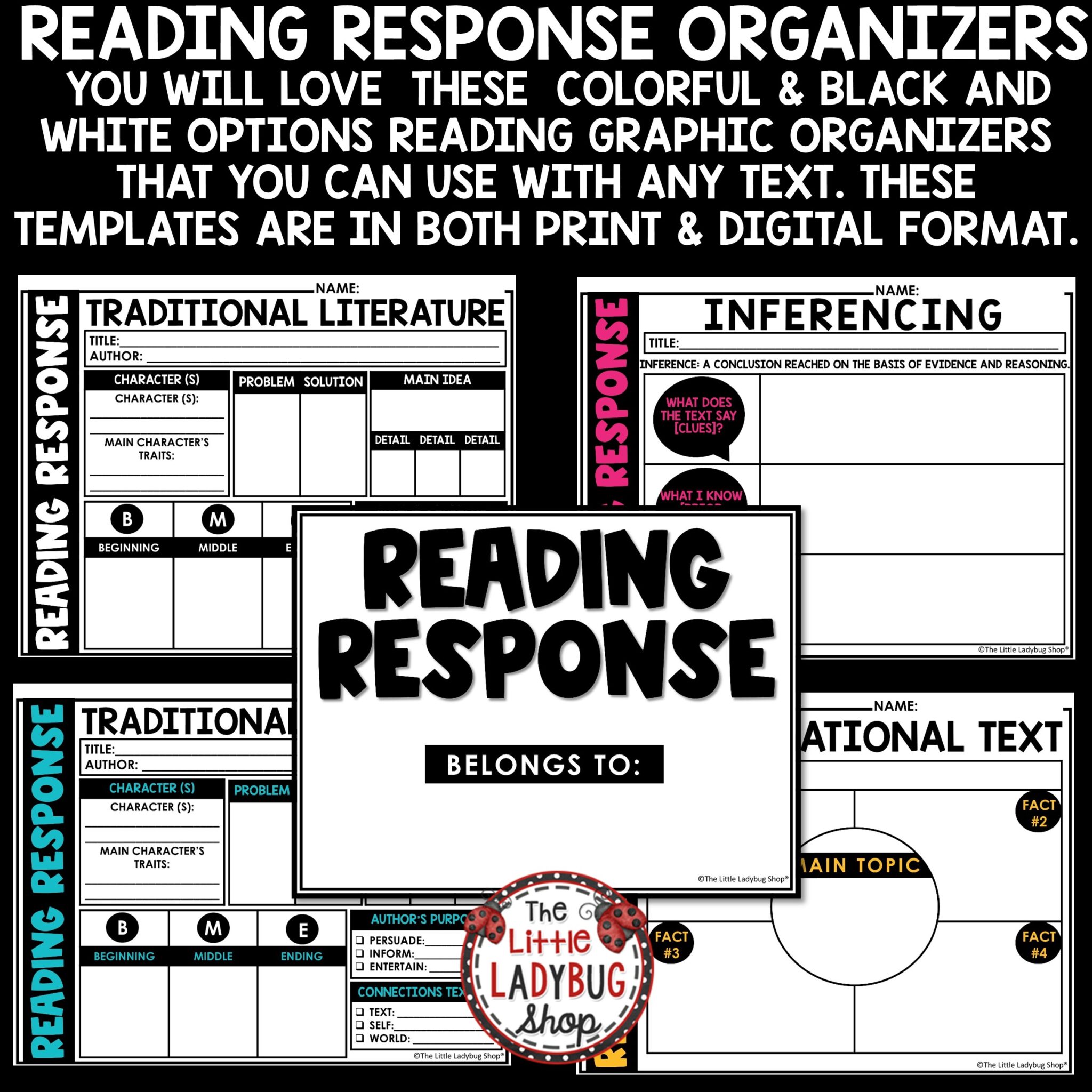 Reading Response Graphic Organizers - The Little Ladybug Shop