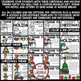 Editable Teacher Holiday Christmas Gift Tags Student Coupon Book Thank ...