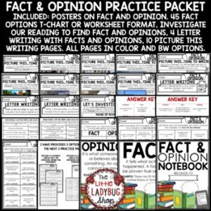 Fact and Opinion Worksheet Activities Sort T-Chart Writing Prompts 3rd ...